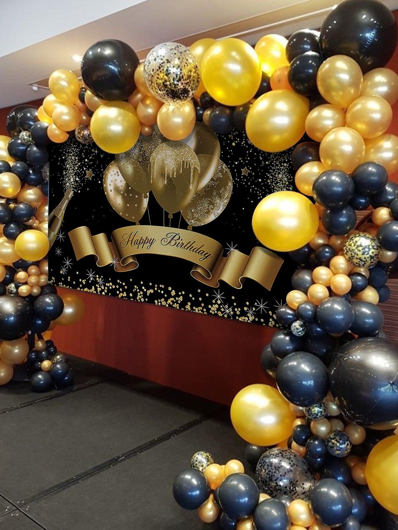 1pc Black Gold Balloon Birthday Party Backdrop Decorative Background C ...