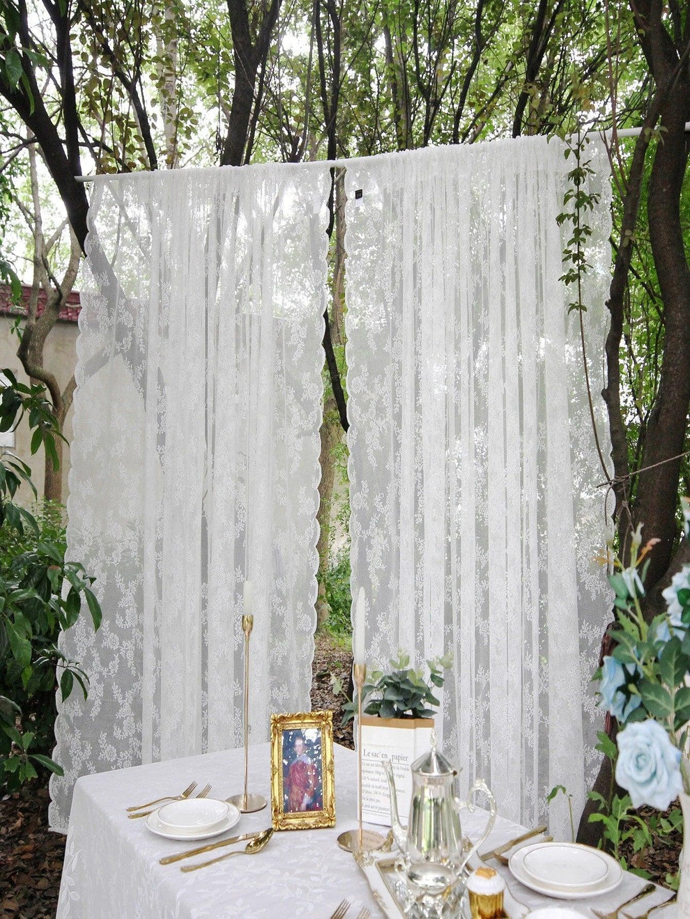 Flower Lace Single Panel Curtain, White Embroidered Lace Sheer Curtain ...