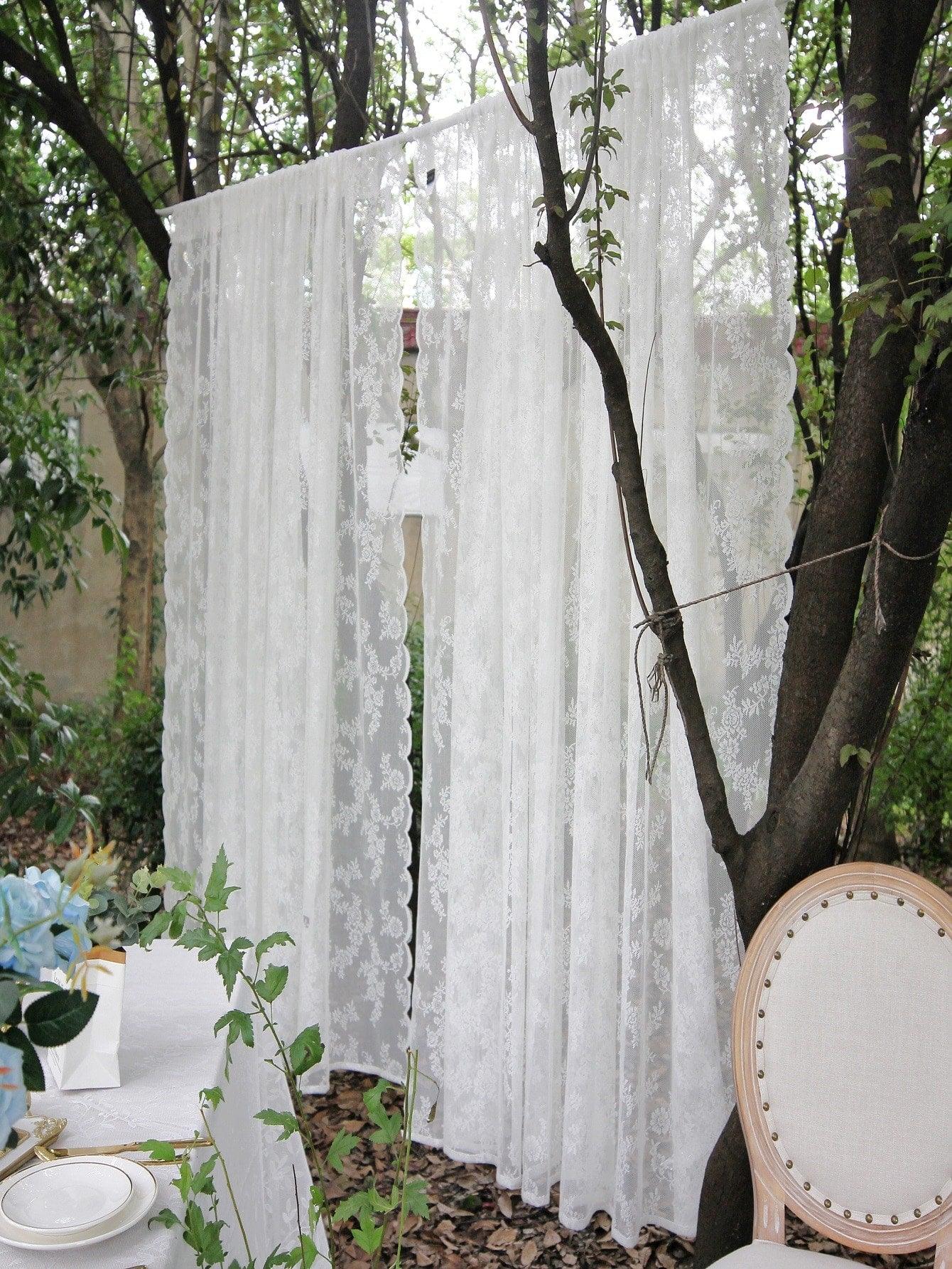 Flower Lace Single Panel Curtain, White Embroidered Lace Sheer Curtain ...