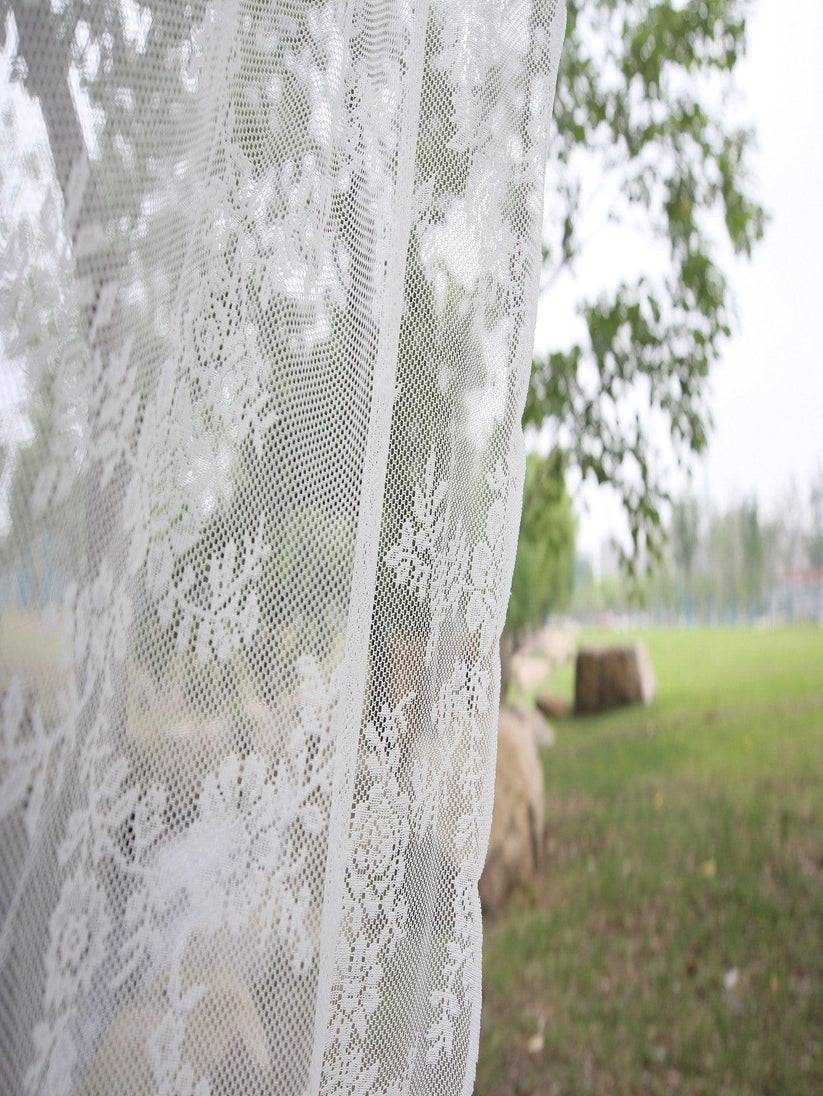 Flower Lace Single Panel Curtain, White Embroidered Lace Sheer Curtain ...