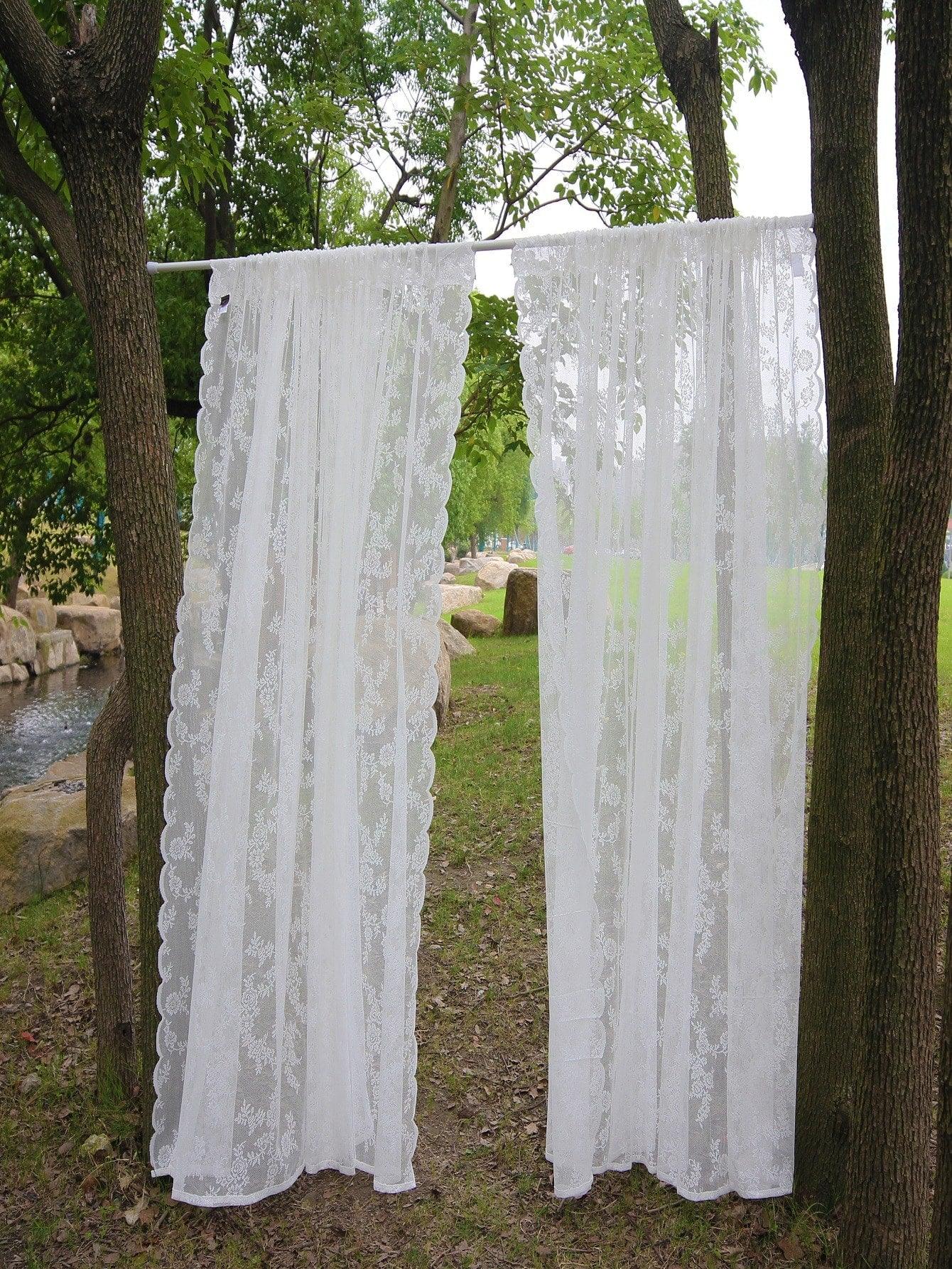 Flower Lace Single Panel Curtain, White Embroidered Lace Sheer Curtain ...