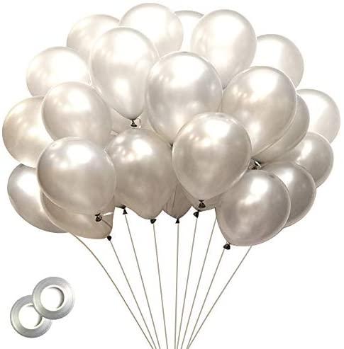 50 Metallic Chrome Silver Balloons 12 Inch Shiny Glossy Latex Helium p ...