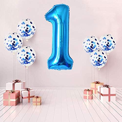 40" Number 1 Blue Balloon and Blue Confetti Balloons,Foil Mylar Blue B ...