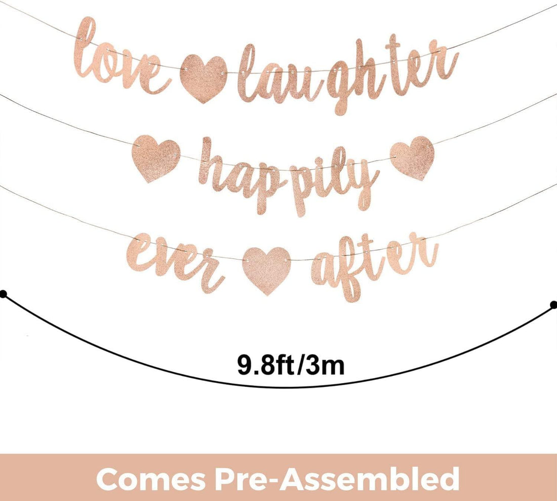 3Pcs Rose Gold Glitter Love Laughter and Happily Ever After Banner - W ...