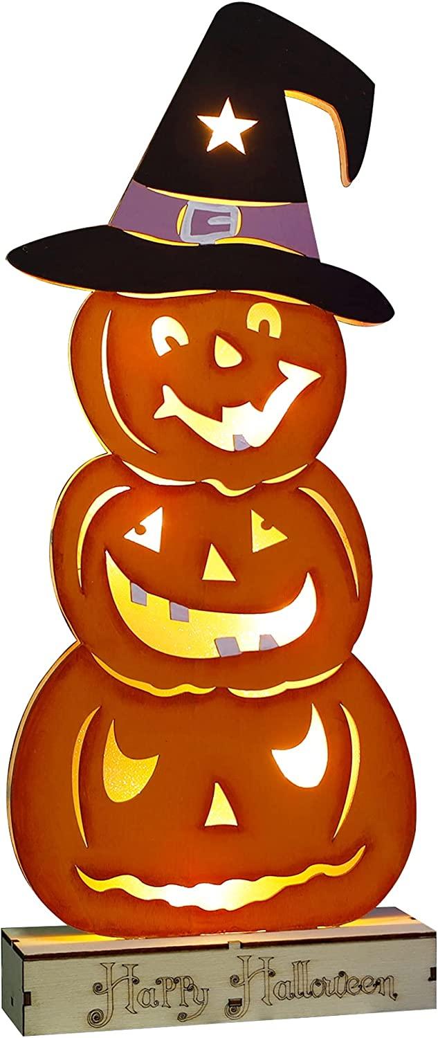 Home Halloween Tabletop Decoration, Wooden Lighted Pumpkin House Decor ...