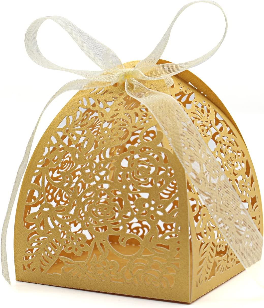 100pcs Laser Cut Rose Candy Boxes, Favor Boxes 2.5"x 2.5"x 3.1", Gift ...