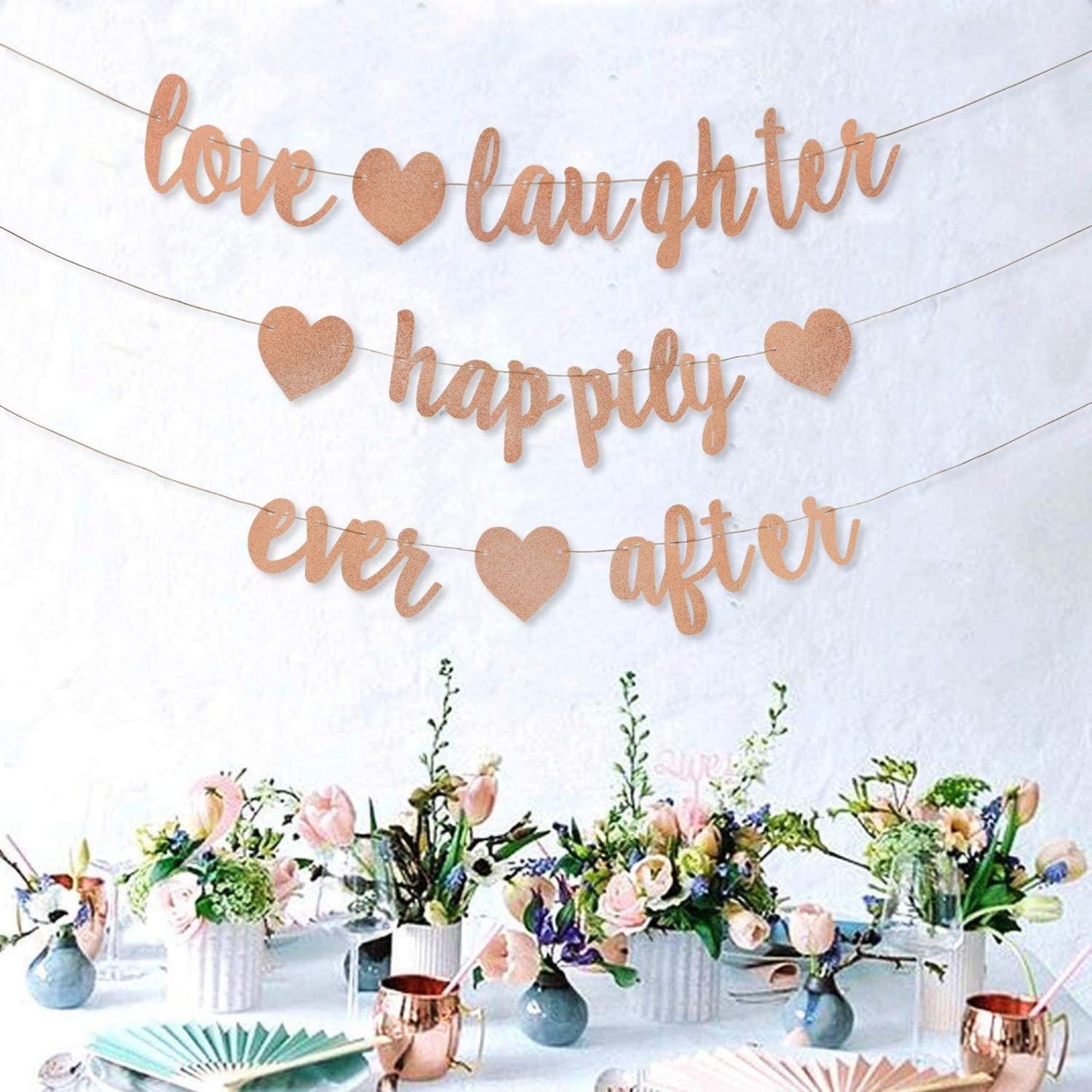 3Pcs Rose Gold Glitter Love Laughter and Happily Ever After Banner - W ...