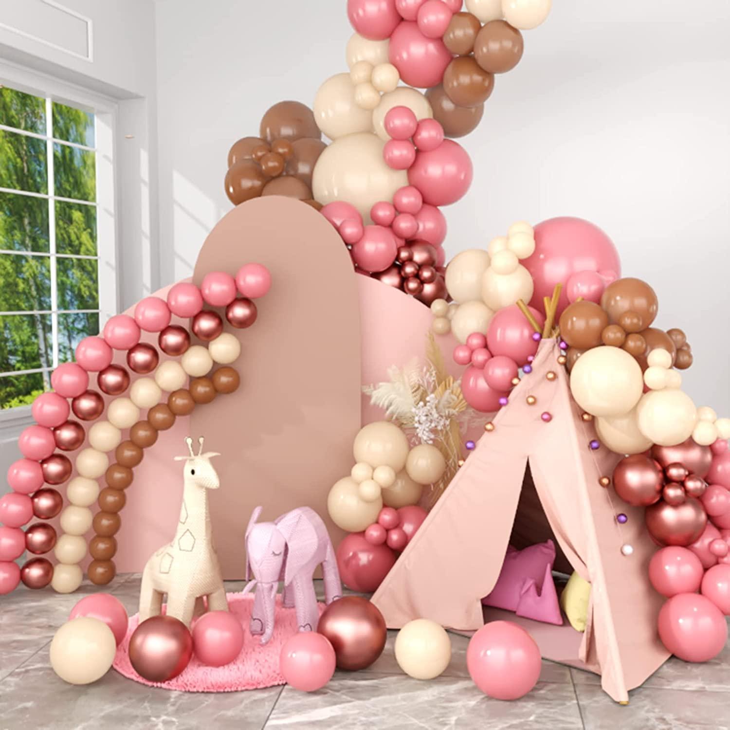 142pcs Boho Balloon Garland Arch Kit With Pink Chocolate Coloured Ivor ...