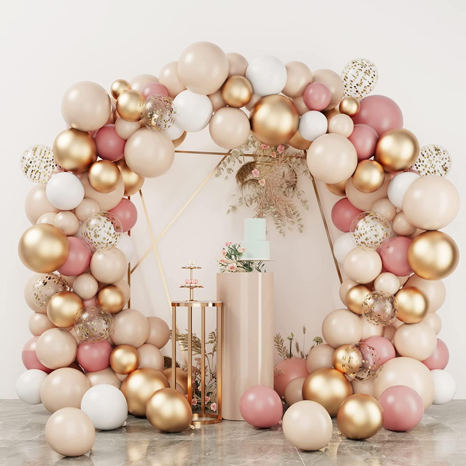 103pcs Retro Pink Macaron Orange Gold White Balloons Confetti Latex Ba ...