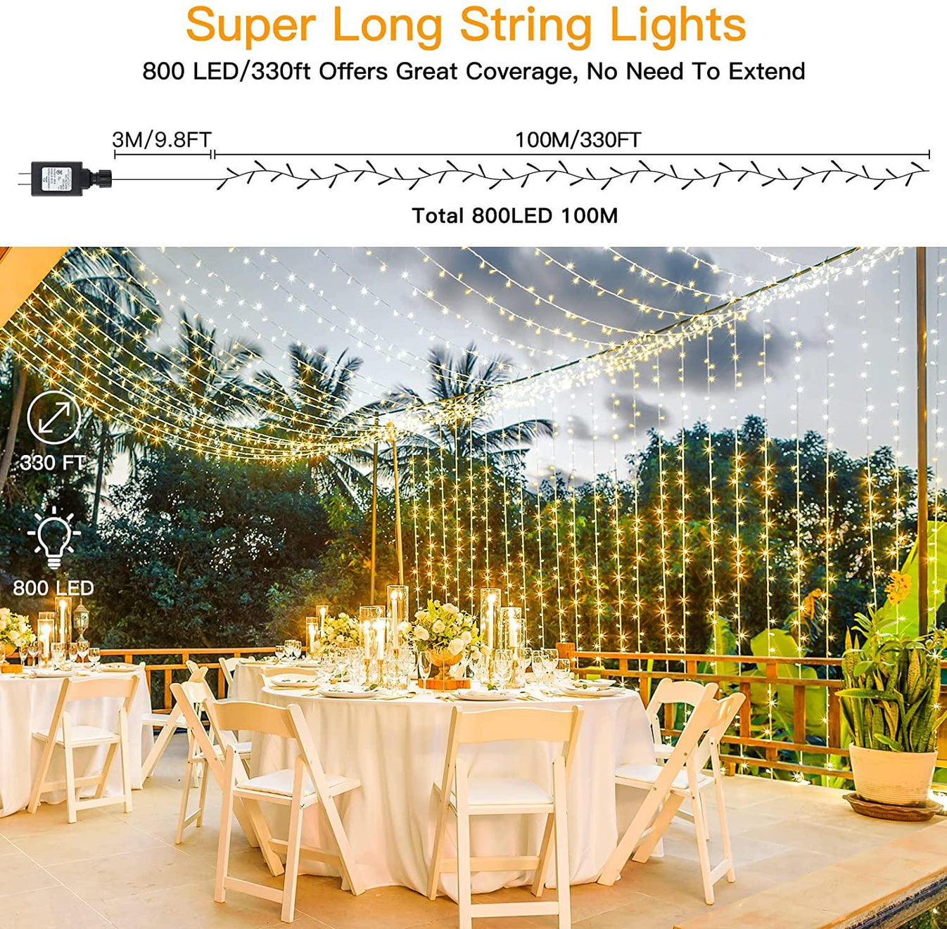 Outdoor String Lights 800LED/330FT with Remote for Wedding and Christm ...