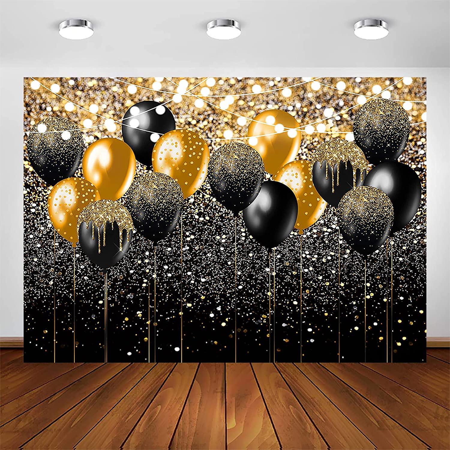 Black and Gold Glitter Backdrop for Birthday Wedding Prom Graduation P ...