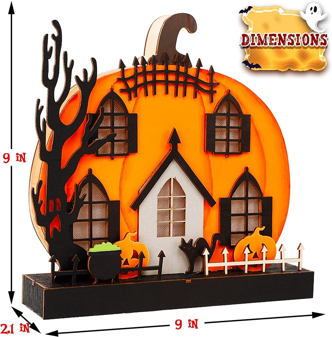 Home Halloween Tabletop Decoration, Wooden Lighted Pumpkin House Decor ...