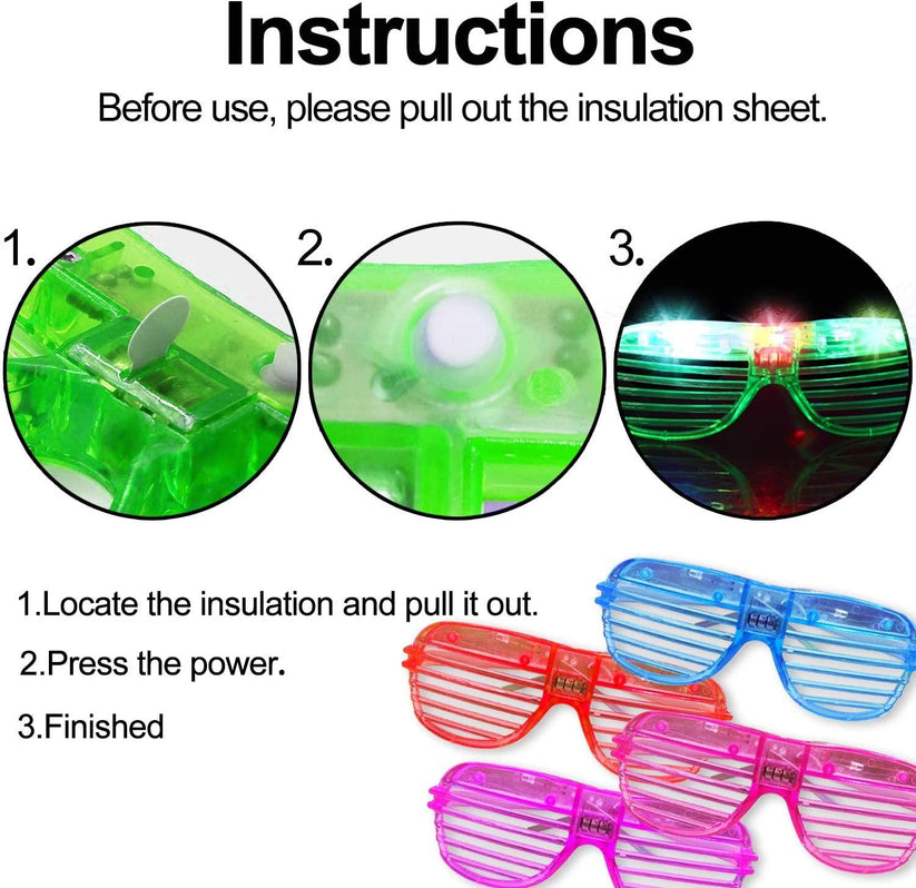 30 Pack LED Glasses, 5 Color Light Up Glasses Shutter Shades Glow Stic ...