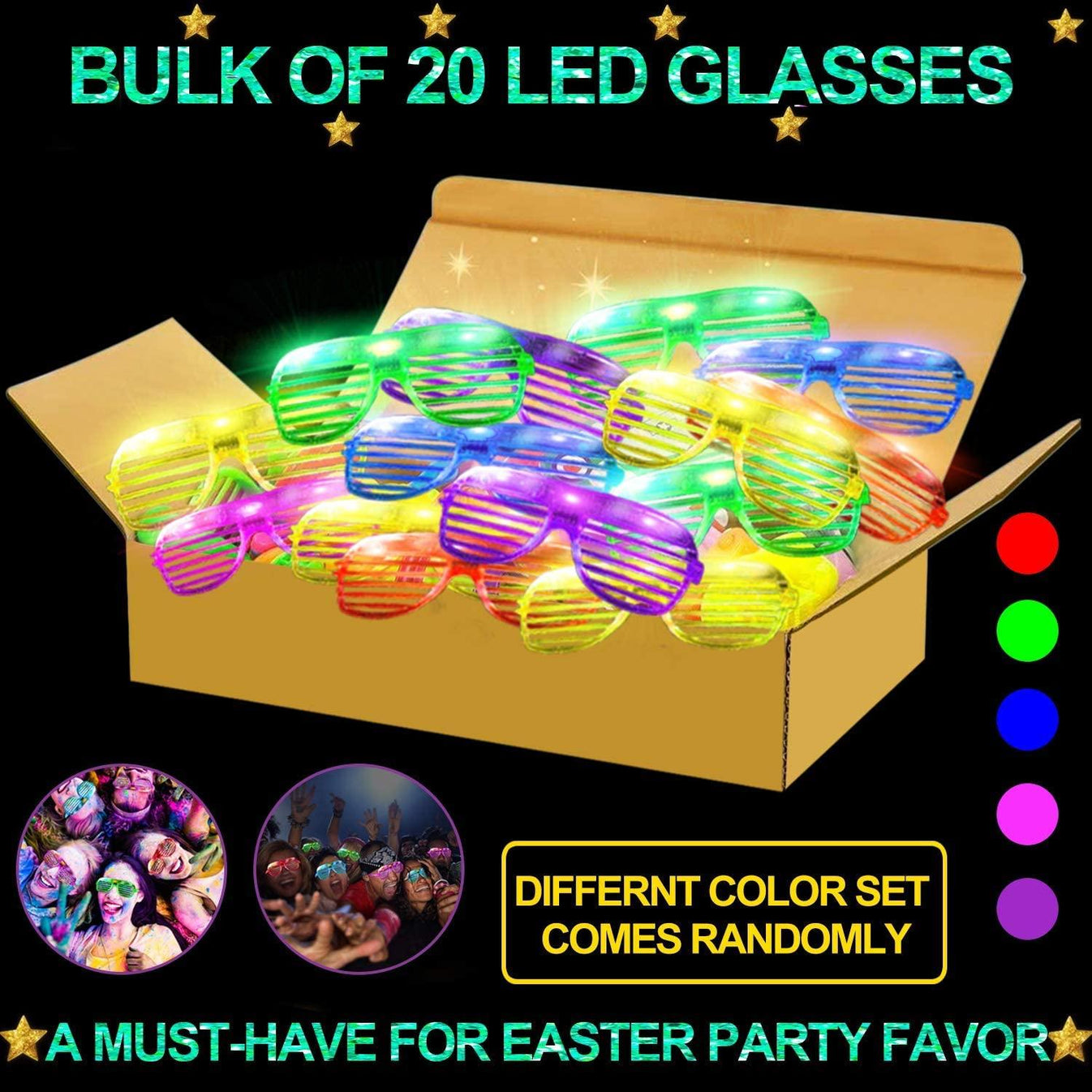 30 Pack LED Glasses, 5 Color Light Up Glasses Shutter Shades Glow Stic ...