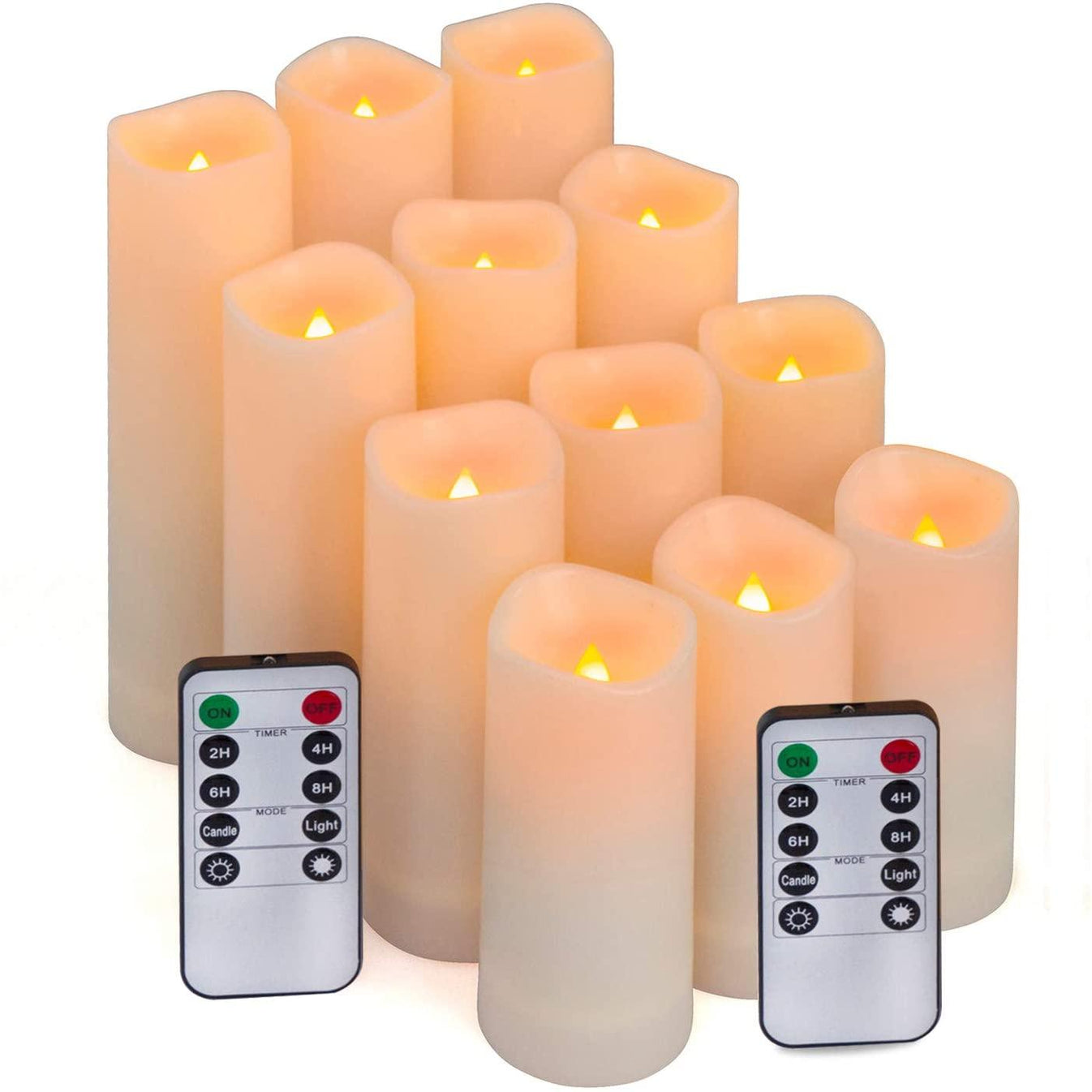 Led Candles Set of 12(D 2.2" X H 4" 5" 6" 7") Resin Candles with Remot ...