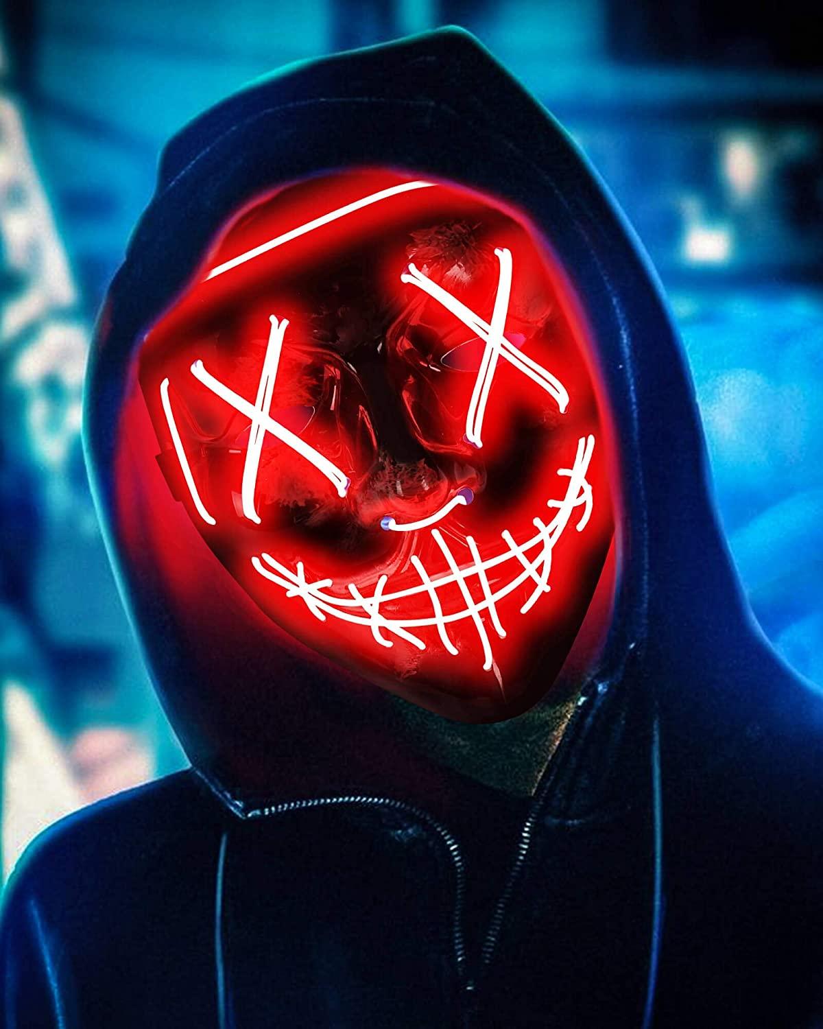 Scary Halloween Disguise, LED Light up Disguise Mask Cosplay, Glowing ...