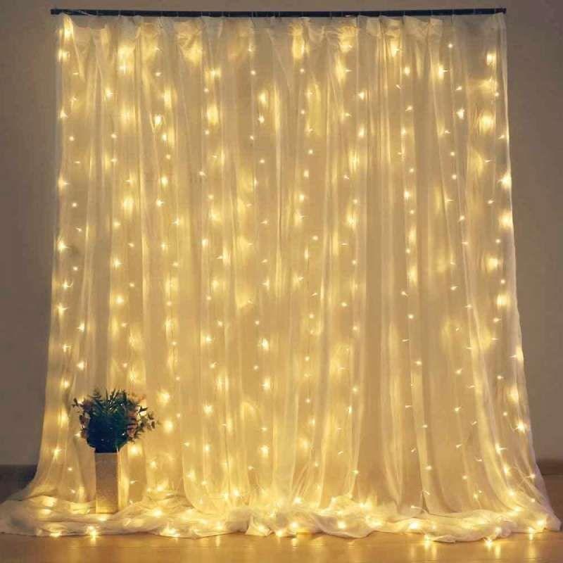 300 LED Window Curtain String Light with Curtain Wedding Party Home Ga ...