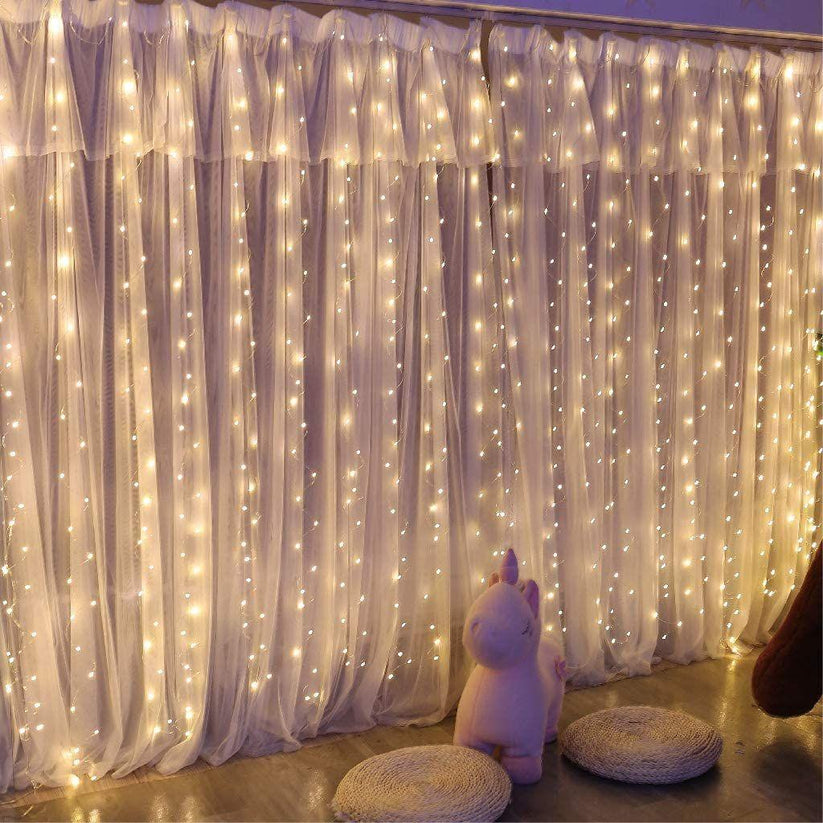 300 LED Window Curtain String Light with Curtain Wedding Party Home Ga ...